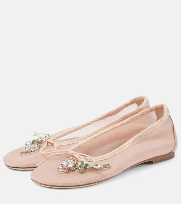 Simone Rocha Bow-detail Embellished Ballet Flats - Pink