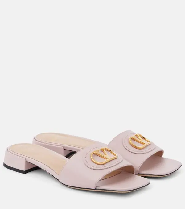 Valentino Garavani Vlogo Leather Slides - Pink