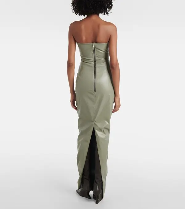 Rick Owens Prong Cut-out Coated Denim Gown - Green
