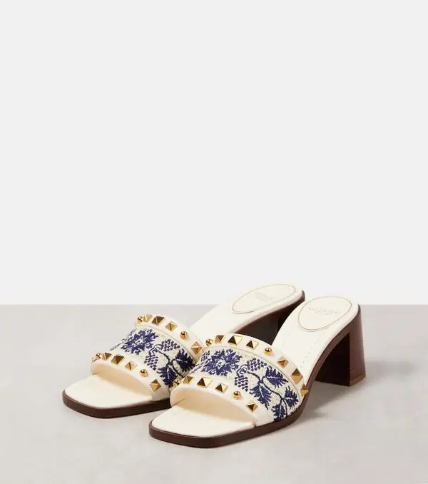 Valentino Garavani County 60 Rockstud Embroidered Mules