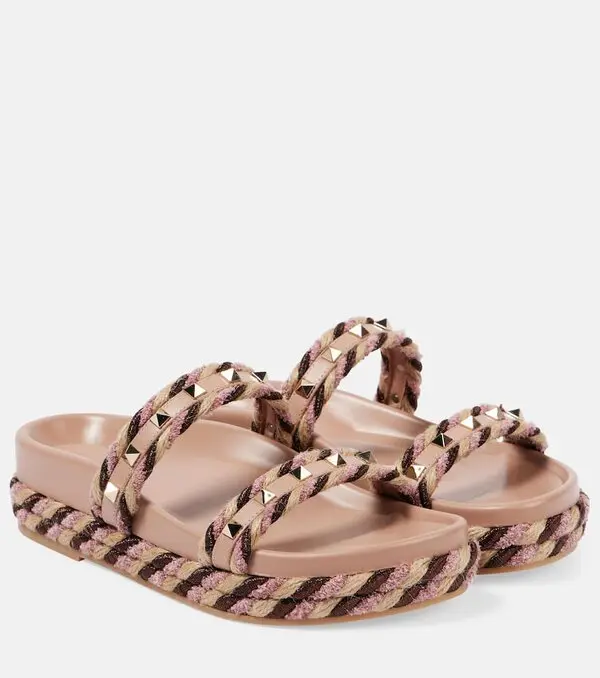 Valentino Garavani Rockstud Torchon Leather-trimmed Sandals