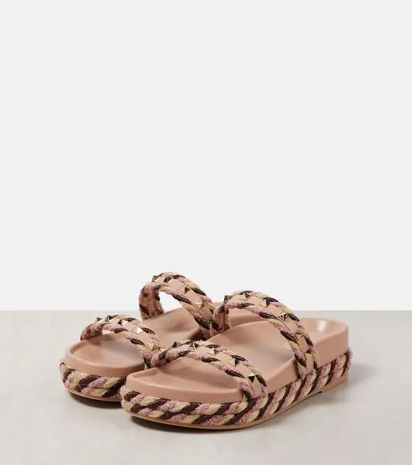 Valentino Garavani Rockstud Torchon Leather-trimmed Sandals