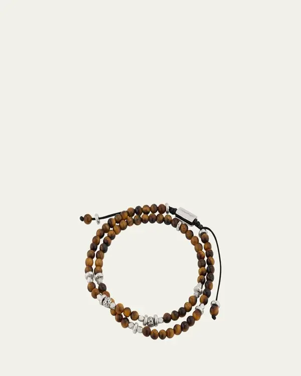 JAN LESLIE Tiger's Eye And Sterling Silver Double-wrap Beaded Bracelet