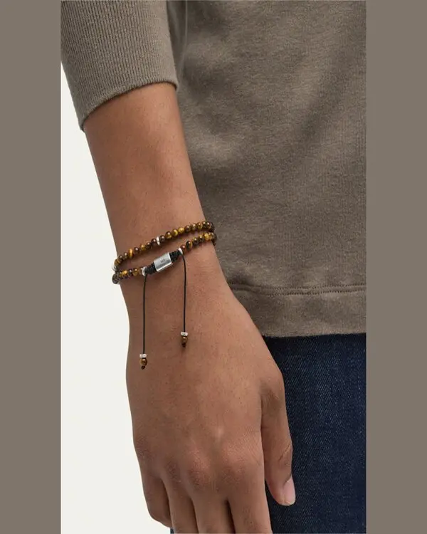 JAN LESLIE Tiger's Eye And Sterling Silver Double-wrap Beaded Bracelet