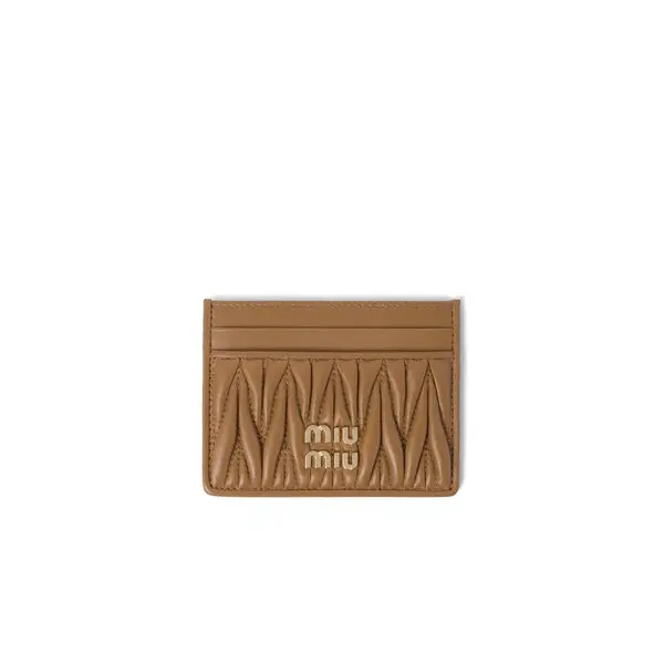 Miu Miu Matelassé Nappa Leather Card Holder - Caramel