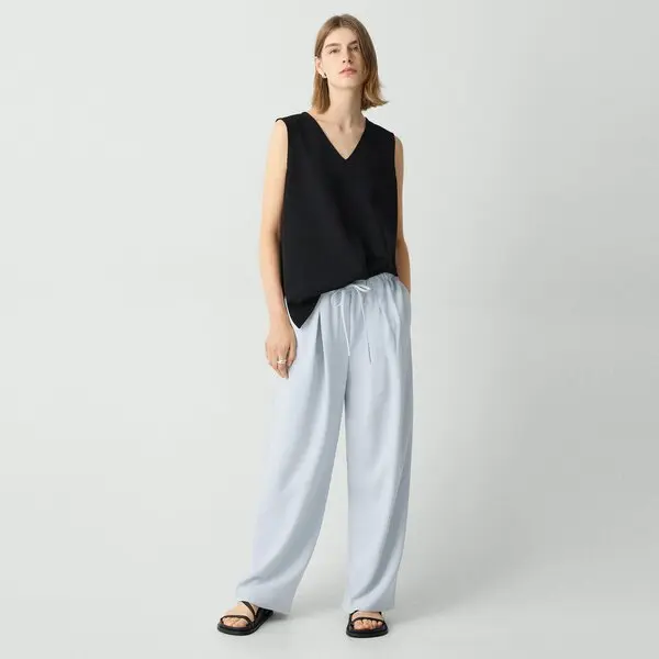Theory Pleated Wide-leg Pants - Pearl Blue