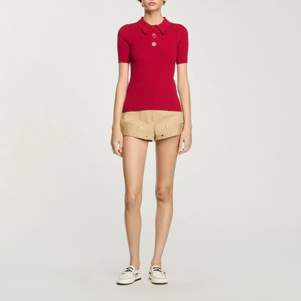 Sandro Rib Knit Polo Shirt