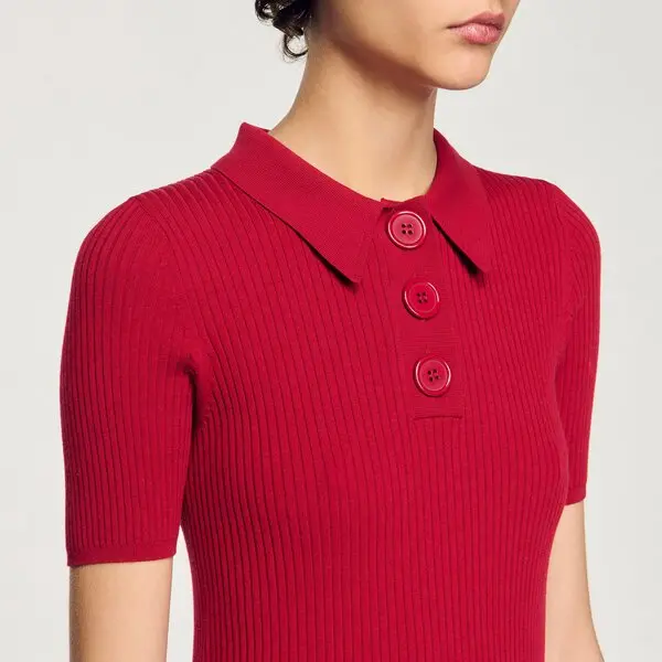 Sandro Rib Knit Polo Shirt