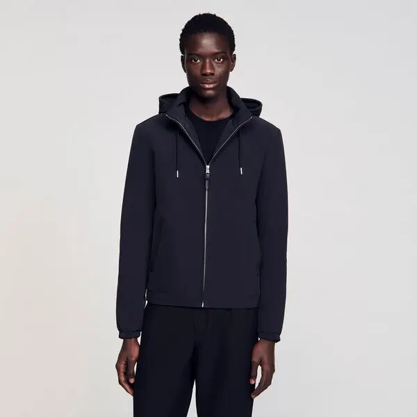 Sandro Zip-up Hooded Jacket - Navy Blue