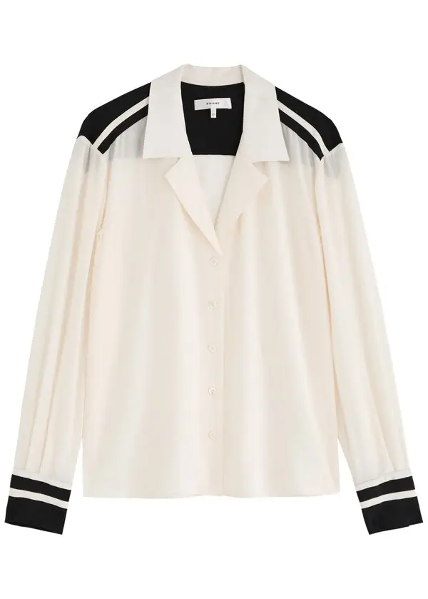 FRAME Striped Trim Silk Shirt