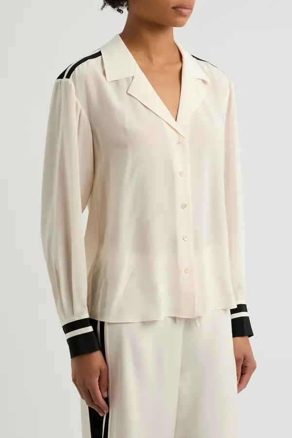 FRAME Striped Trim Silk Shirt