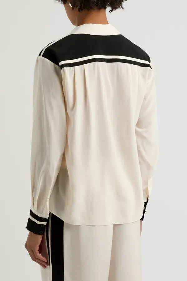 FRAME Striped Trim Silk Shirt