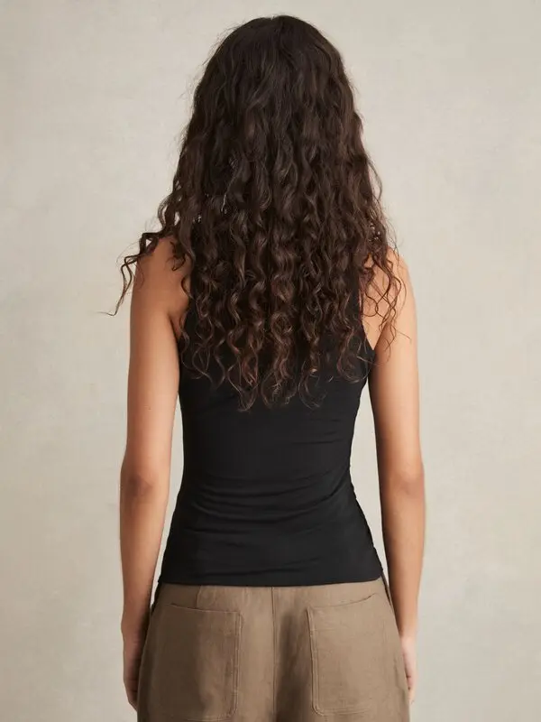 REISS Madelynne Ruched-side Jersey Top - Black