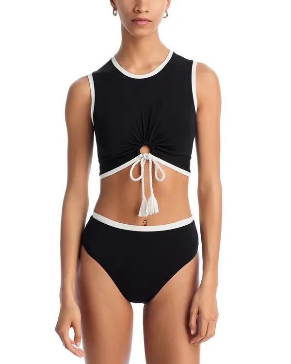 Robin Piccone Tiena Tee Bikini Top - Black/cream