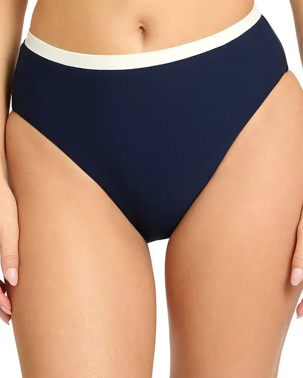 Robin Piccone Tierna High Waist Bikini Bottom - Navy/cream