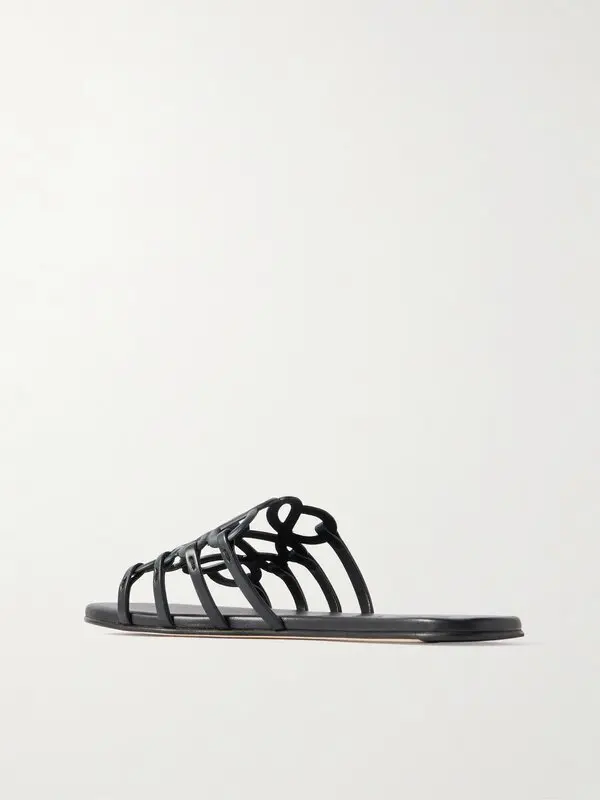 Loewe Petal Anagram Leather Slides - Black