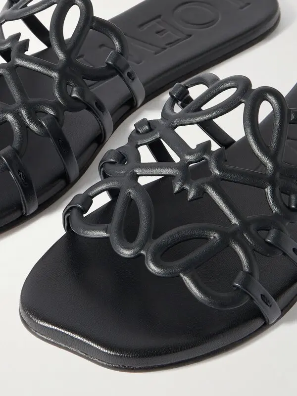 Loewe Petal Anagram Leather Slides - Black