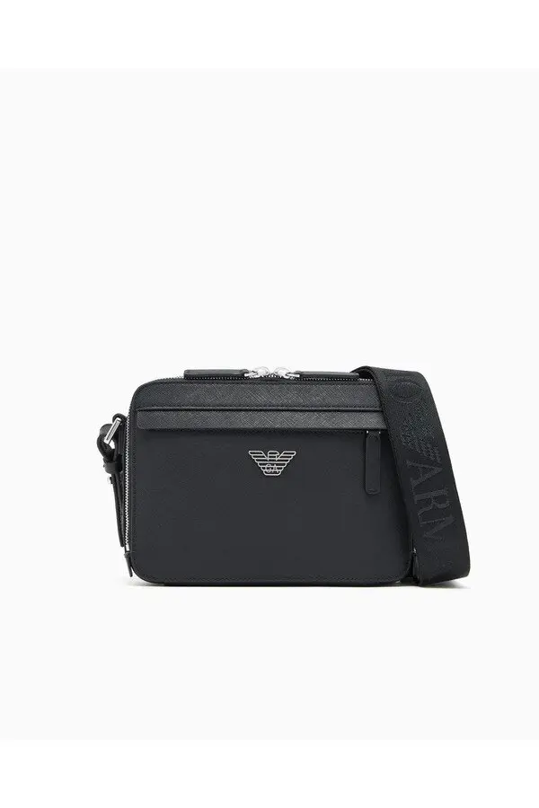 Emporio Armani Regenerated Saffiano Leather Camera Bag With Eagle Plate - Black