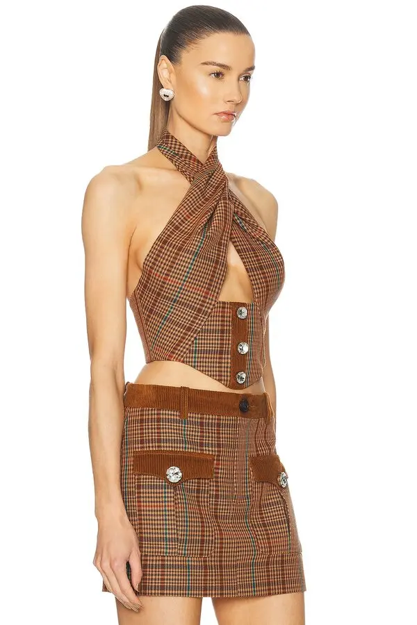 AREA Crystal Halter Top - Caramel Multi