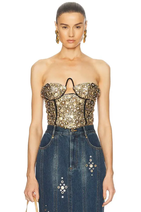 AREA Crystal Embellished Bustier Top
