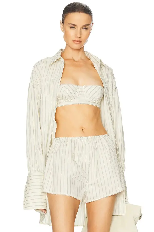 HELSA Pinstripe Poplin Bra In Cream - Cream & Black Stripe