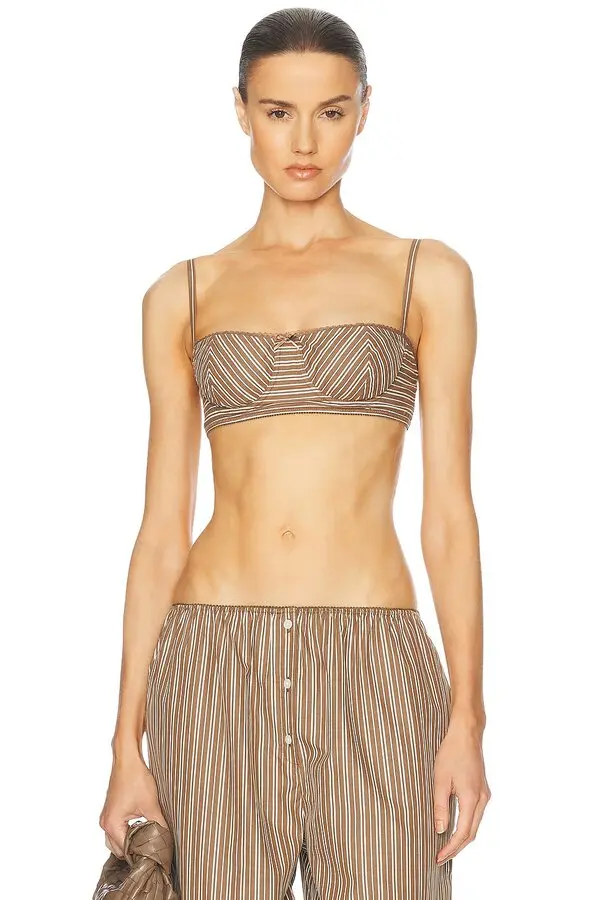 HELSA Pinstripe Poplin Bra In Brown - Brown & Cream Stripe