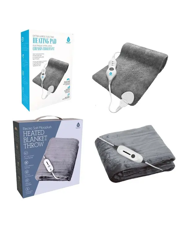 PURSONIC Cozy Comfort Bundle – Electric Heated Microplush Blanket And Heating Pad Set - Grey