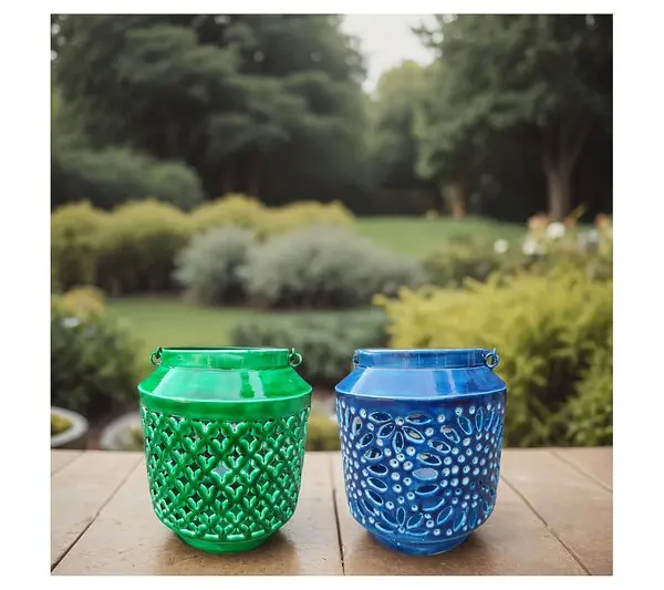 YOUNG'S INC. Young's Green/blue Metal Cutout Bucket, Set Of 2 - One-color