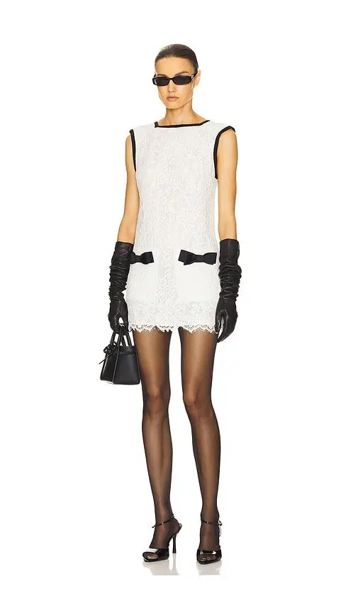 HELSA Lace Mini Dress With Bow Accents - White