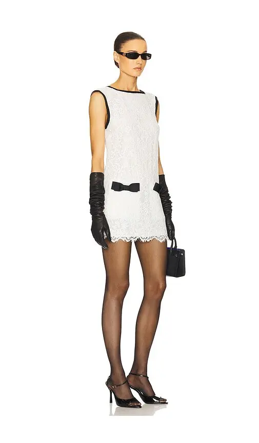 HELSA Lace Mini Dress With Bow Accents - White