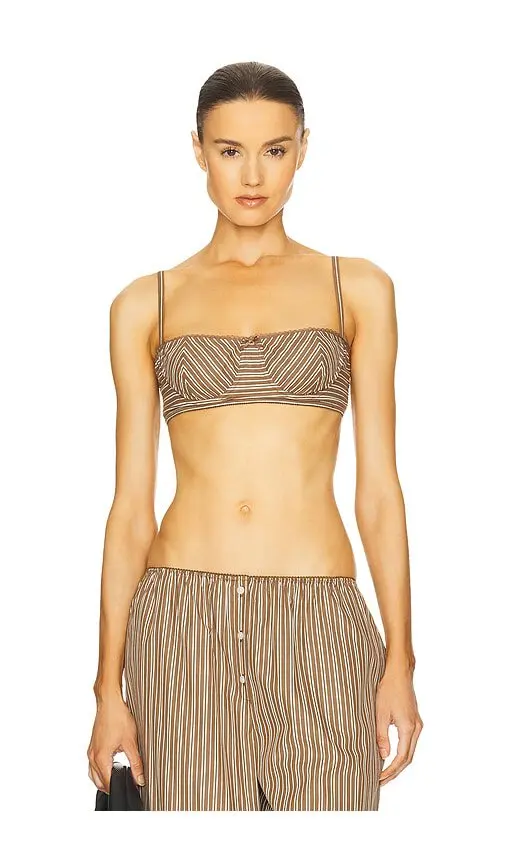 HELSA Pinstripe Poplin Bra In Brown - Brown & Cream Stripe