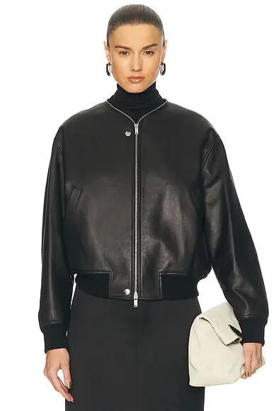 JIL SANDER Leather Bomber Jacket - Black