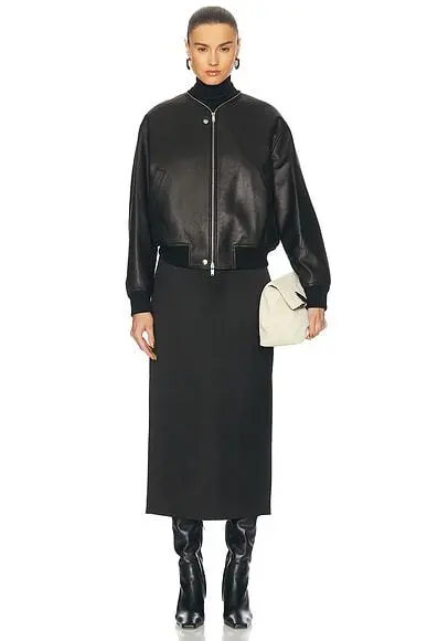 JIL SANDER Leather Bomber Jacket - Black
