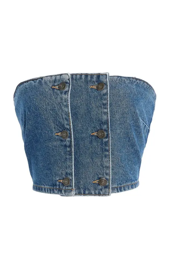 ROTATE BY BIRGER CHRISTENSEN Button Detailed Denim Top - Blue