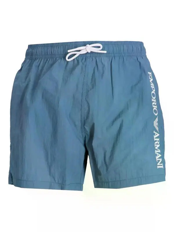 Emporio Armani Logo-Embroidered Swim Shorts In Blue 60% Off
