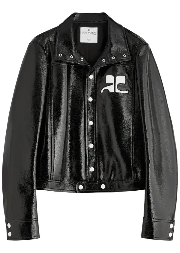 COURREGES Boxy Crinkled Vinyl Jacket - Black