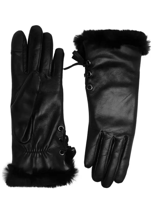 AGNELLE Aliette Leather Gloves - Black