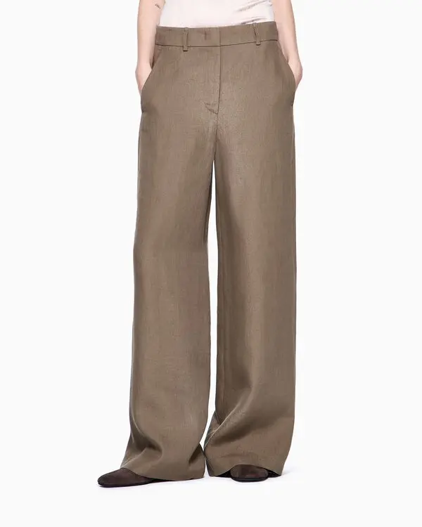Giorgio Armani Wide-leg Linen Trousers - Brown