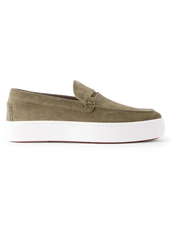 CHRISTIAN LOUBOUTIN Paqueboat Suede Penny Loafers - Green