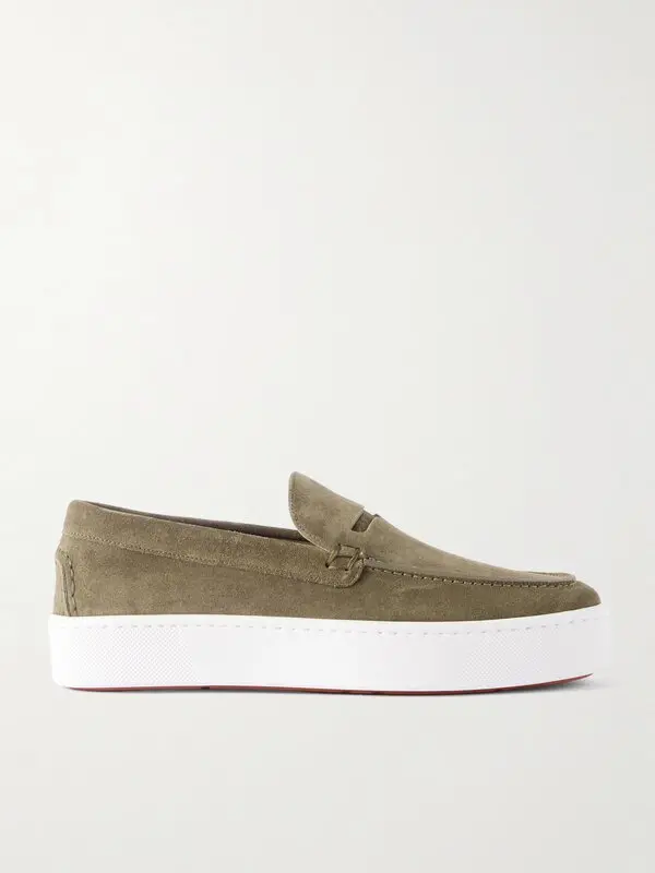 CHRISTIAN LOUBOUTIN Paqueboat Suede Penny Loafers - Green