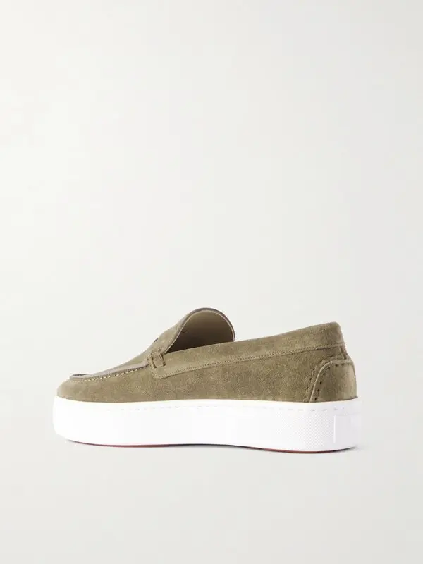 CHRISTIAN LOUBOUTIN Paqueboat Suede Penny Loafers - Green