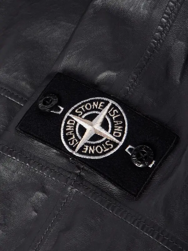 Stone Island Logo-AppliquéD Paneled Leather Organza Hooded Jacket
