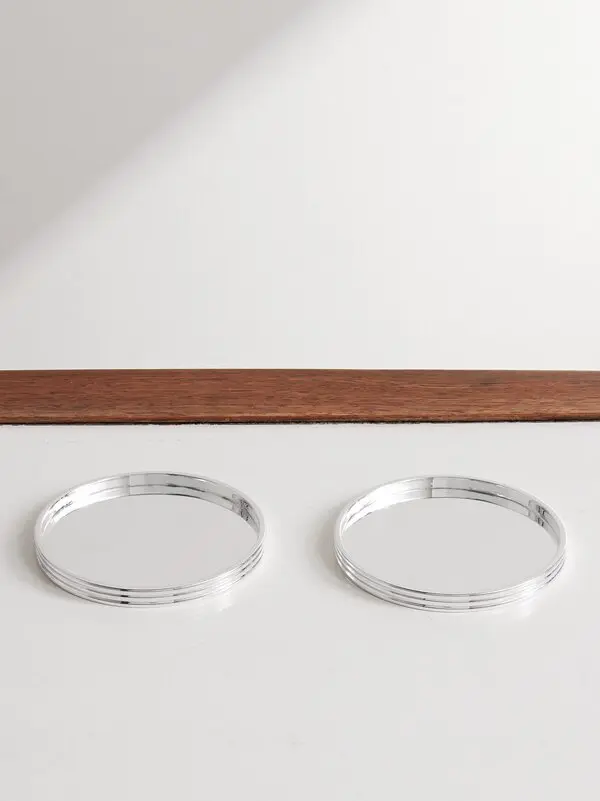 Christofle Kt Set Of Two -plated Glass Coasters - Silver