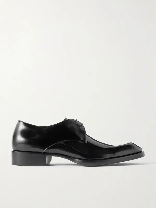 Saint Laurent Vadim Glossed-leather Derby Shoes - Black