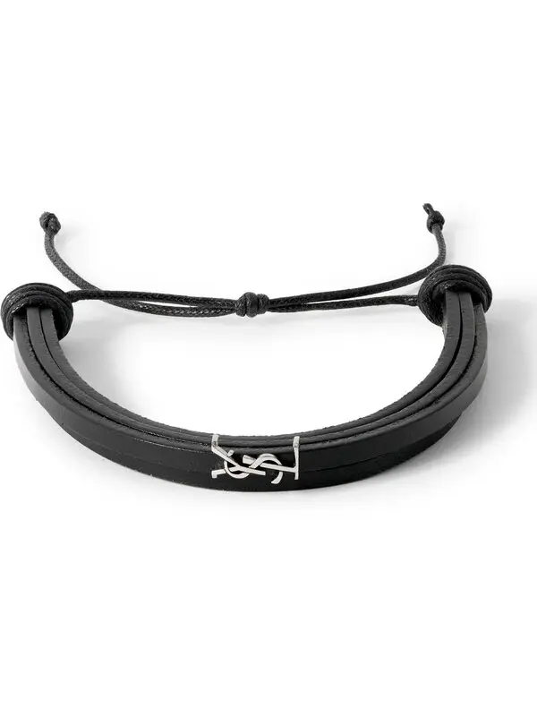 Saint Laurent Cassandre Logo-embellished Leather Bracelet - Black