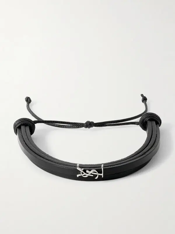 Saint Laurent Cassandre Leather Bracelet - Black