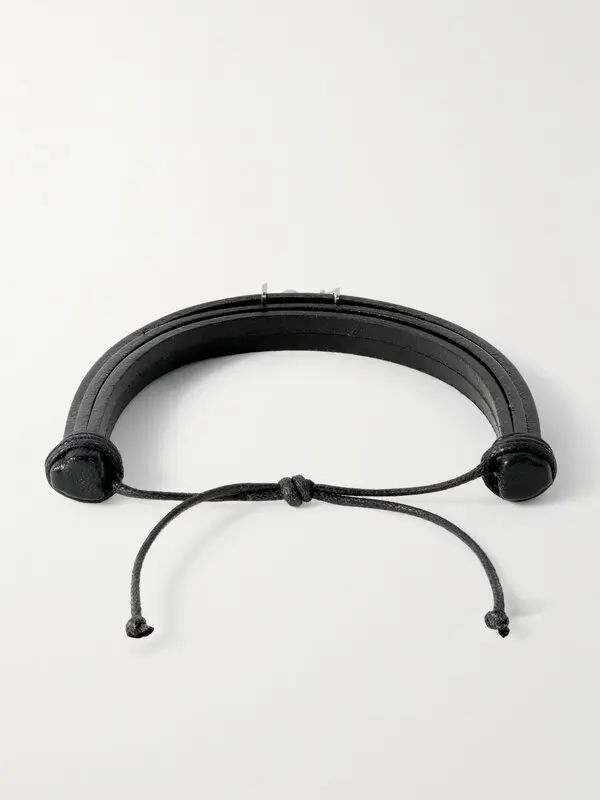 Saint Laurent Cassandre Leather Bracelet - Black