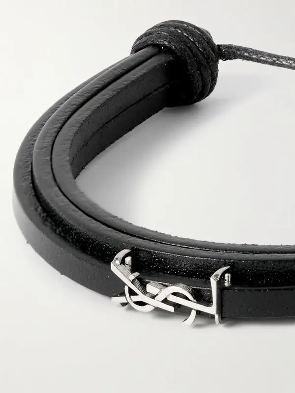 Saint Laurent Cassandre Leather Bracelet - Black