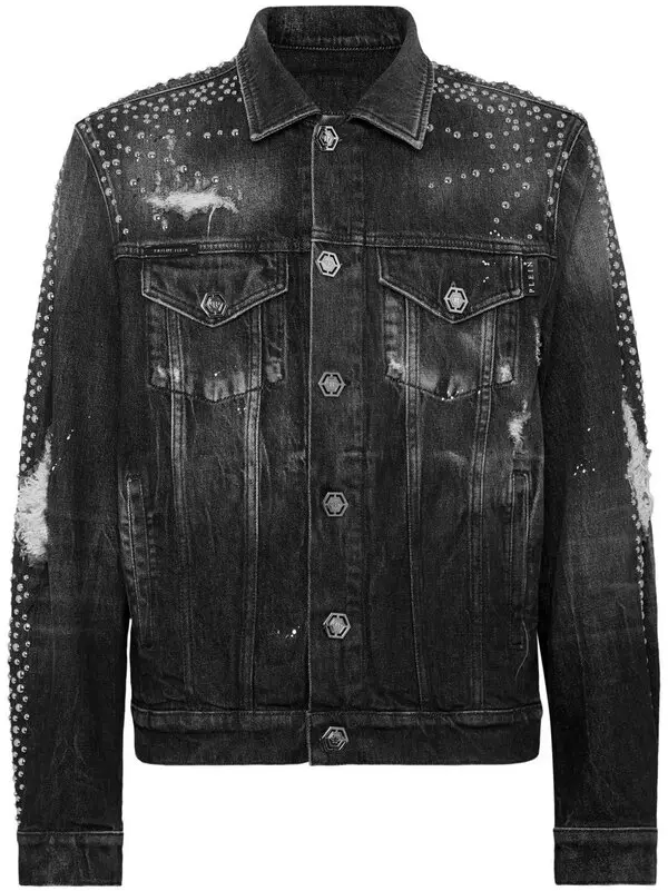 Philipp Plein Stud-embellished Denim Jacket - Grey