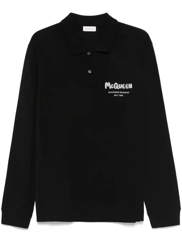 Alexander McQueen Embroidered-logo Polo Shirt - Black